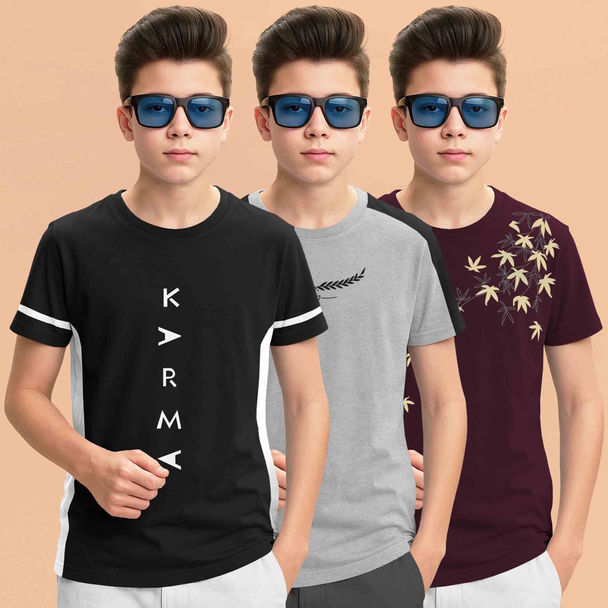 (Pack Of 3) Boys Printed Half Sleeve Multicolor T-shirts – TRIPR