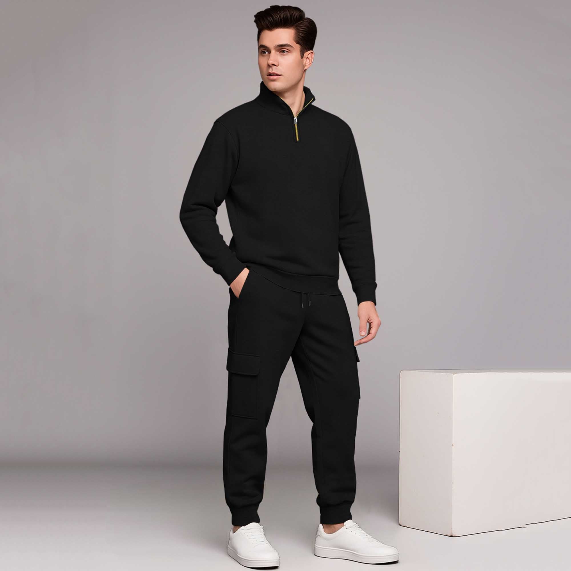 Black High Neck Sweatshirt and Cargo Jogger Tracksuit – TRIPR