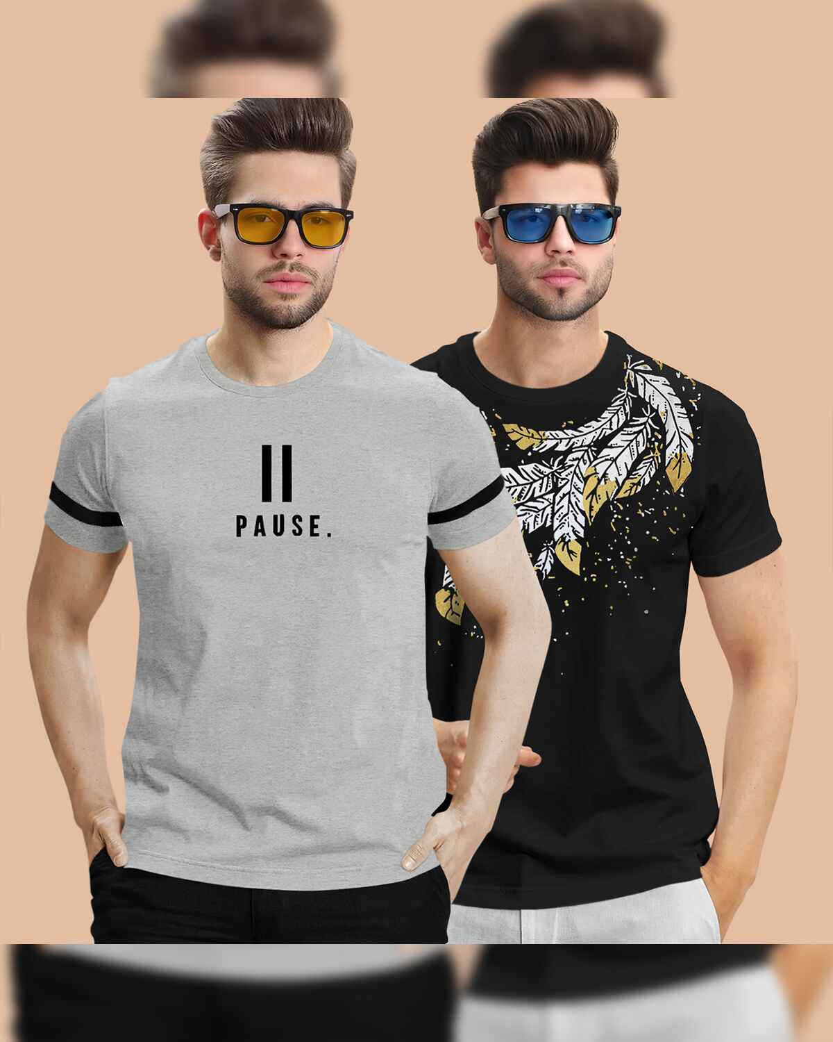 (Pack Of 2) Half Sleeve Printed T-shirts / Grey & Black – TRIPR