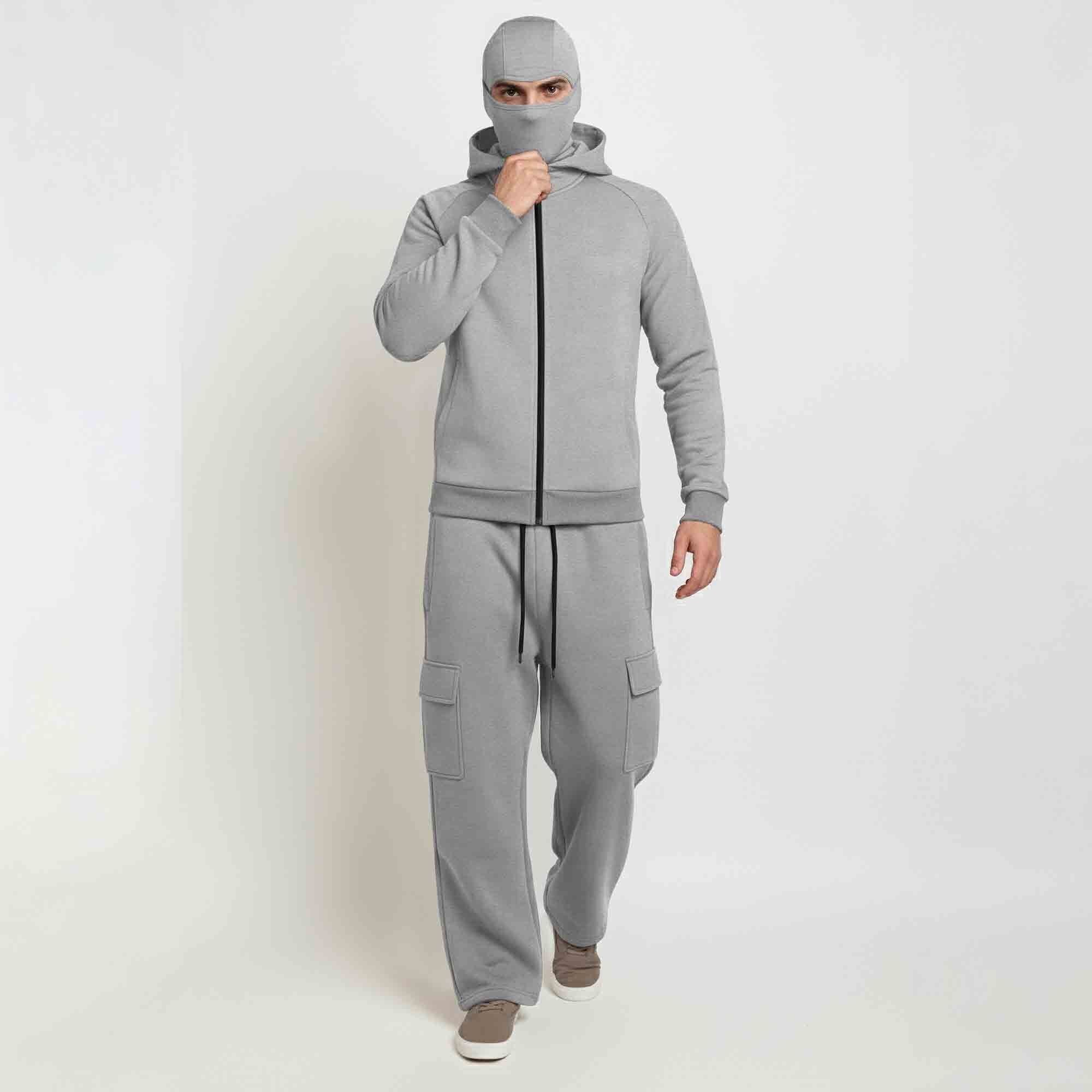 Tracksuit For Winter Mask Grey Jacket - Plain Grey Baggy Cargo – TRIPR