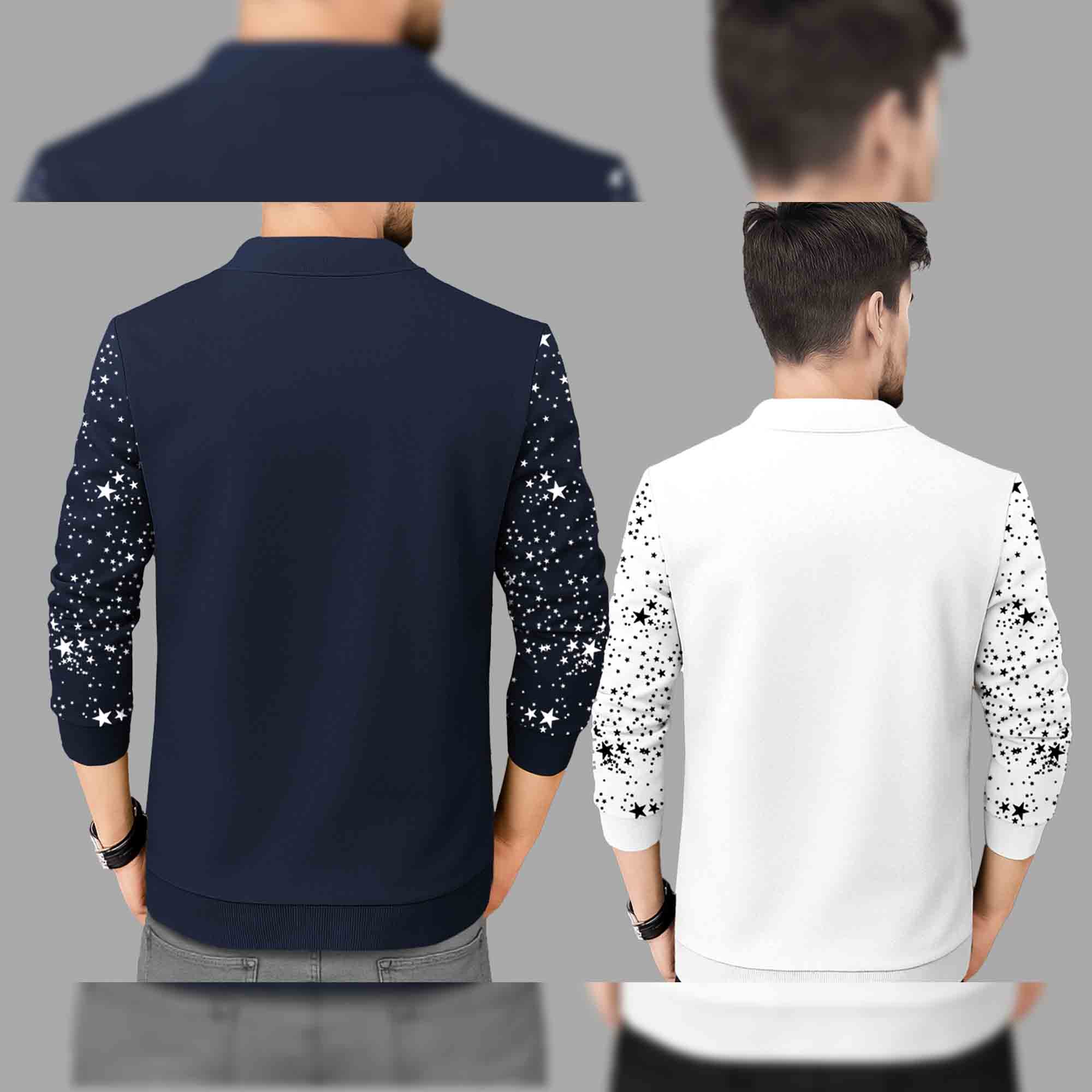 (Pack Of 2) Star Printed Round Neck Jacket Navy & White – TRIPR