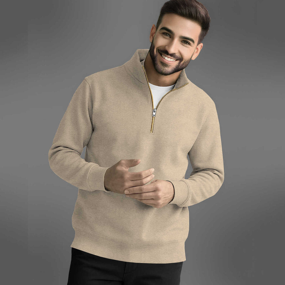 Men High Neck Quarter Zip Up Beige Sweatshirt – TRIPR