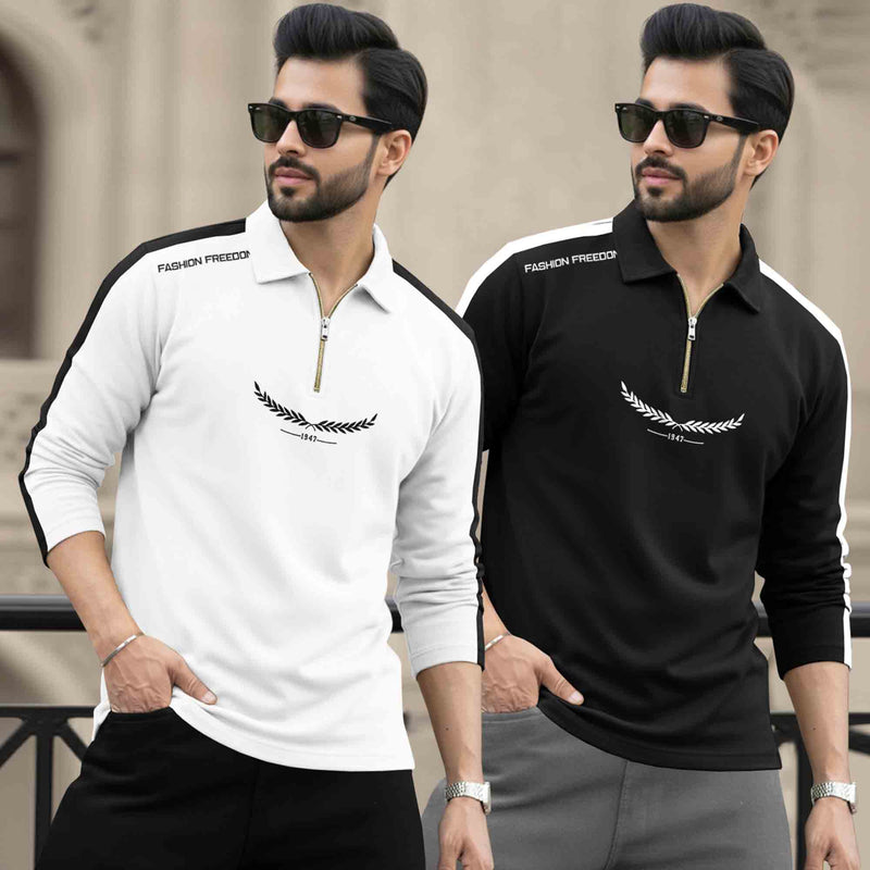 (Pack Of 2) Quarter Zip Full Sleeve Multicolor Polo T shirt Combo - 8 ...